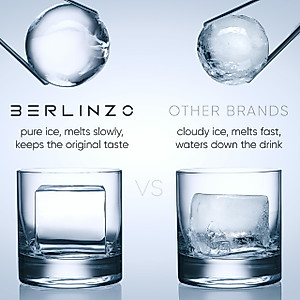 Berlinzo 4 Large Clear Ice Cube Maker Combo 2+2 Crystal Clear Ice Cubes & Balls, Clear Ice Ball Maker, Pure Round Ice Cubes for Whiskey Cocktail - Sphere Ice Cube Molds Whiskey - Improved Molds 2024