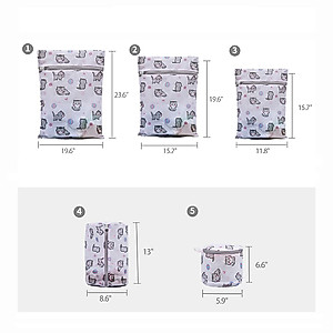 Xducom Mesh Laundry Bags,Set of 5 Delicate Laundry Bag for Washing Machine,Clothing Washing Bags with cat Prints,Garment Bags for Laundry,Lingerie Bag,Travel Storage Organize Bag (5 SET, CAT)