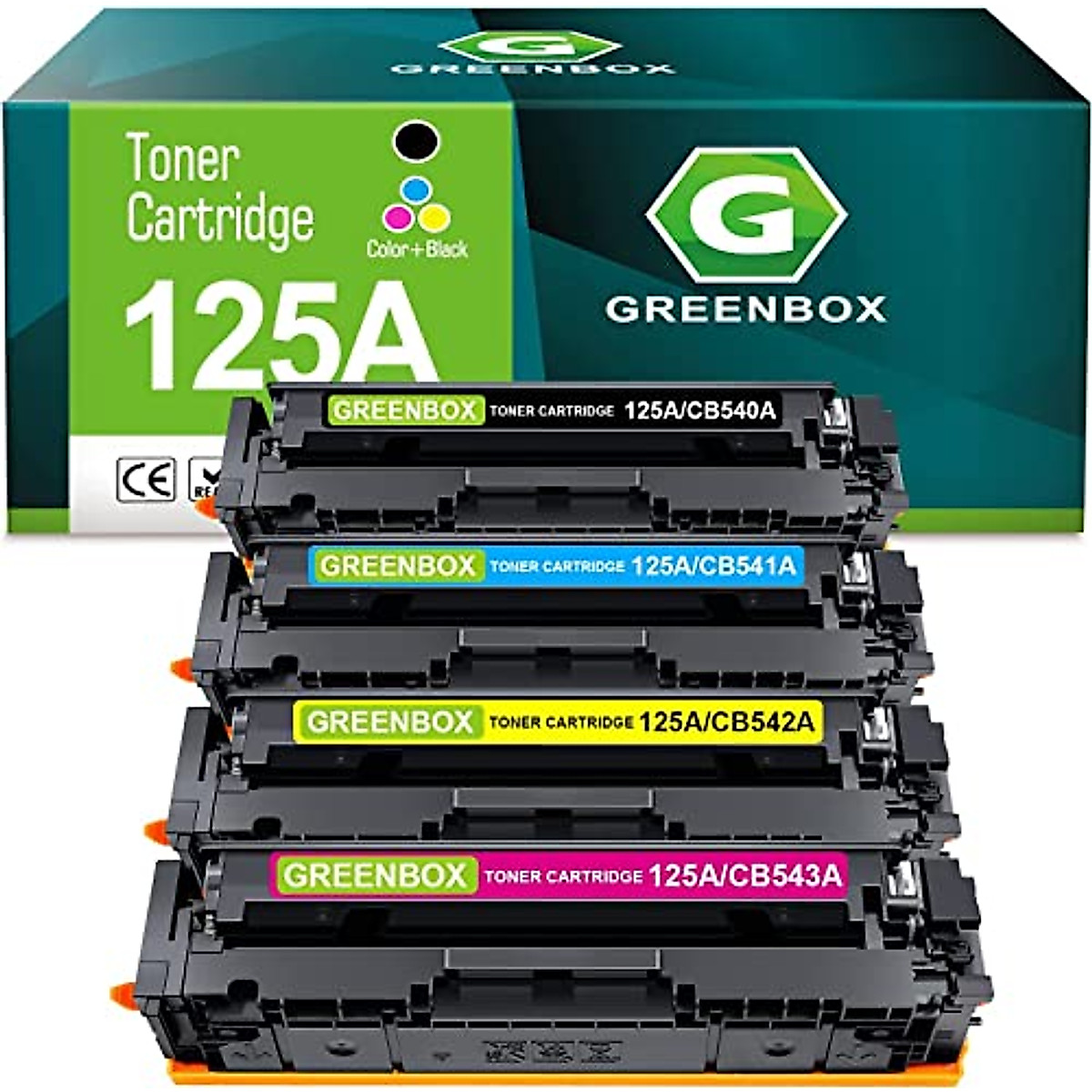 GREENBOX Compatible 125A High Yield Toner Cartridge Replacement for HP 125A CB540A CB541A CB542A CB543A for HP Color CM1312 MFP CM1312nfi CP1215 CP1515n CP1518ni Printer (4-Pack, KCMY)