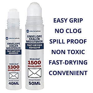 Envelope Moistener Sealer with Adhesive,dab n Seal, Stamp and Letter Glue licker, Fast Drying, Non Toxic,Ideal for envelopes,Stamps,Letters. Seals Upto 6900 Units, 5 Pack, by Executive Supplies