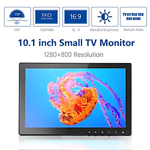 WHOLEV 10.1" LCD Rimless Monitor 1280x800 FHD Color Screen with AV VGA HDMI BNC USB Input Built-in Speaker 178° Wide Angle for Raspberry Pi Computer Display TV