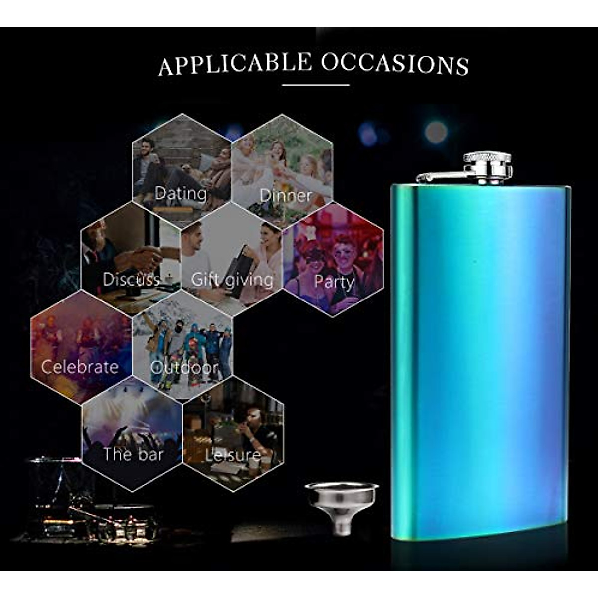 GENNISSY Silver 18/8 Stainless Steel 12OZ Hip Flask - Flasks for Liquor with Funnel(Multicolor)