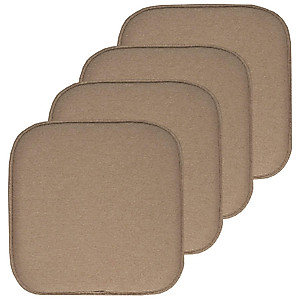 Sweet Home Collection Chair Cushion Memory Foam Pads Honeycomb Pattern Slip Non Skid Rubber Back Rounded Square 16" x 16" Seat Cover, 4 Pack, Charlotte Taupe