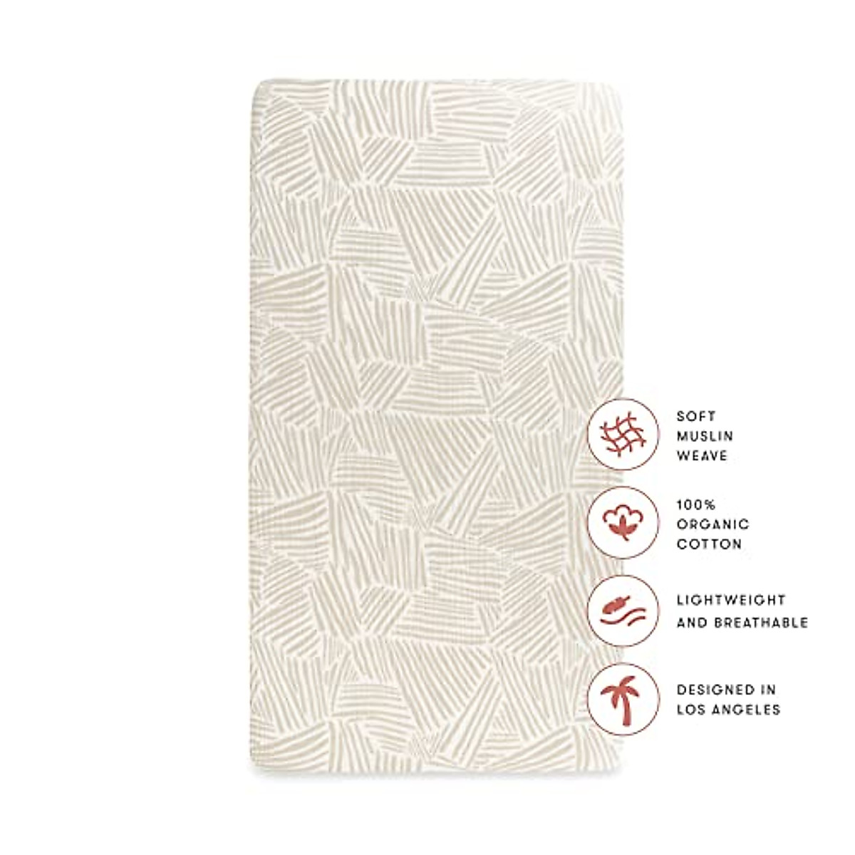 Babyletto 100% Organic Cotton Crib Sheet, GOTS-Certified, Fitted 360°, Ultra-Soft and Breathable Muslin - Oat Stripe