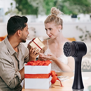 Facial Cleansing Brush 2 in 1, Ooloveminso Face Exfoliating Pore Deep Cleansing Brush, Ultra Fine Soft Bristle Dual Face Wash Brush, Silicone Face Scrubber for Skincare, Black