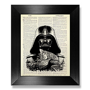 Funny Star Wars Gift for Man Boy Woman Kids Room Decor, Darth Vader with Sleepy Cat Poster, Dictionary Art Print, Cool Office Gift, Movie Art Print, Boyfriend Gift for Husband Birthday Present