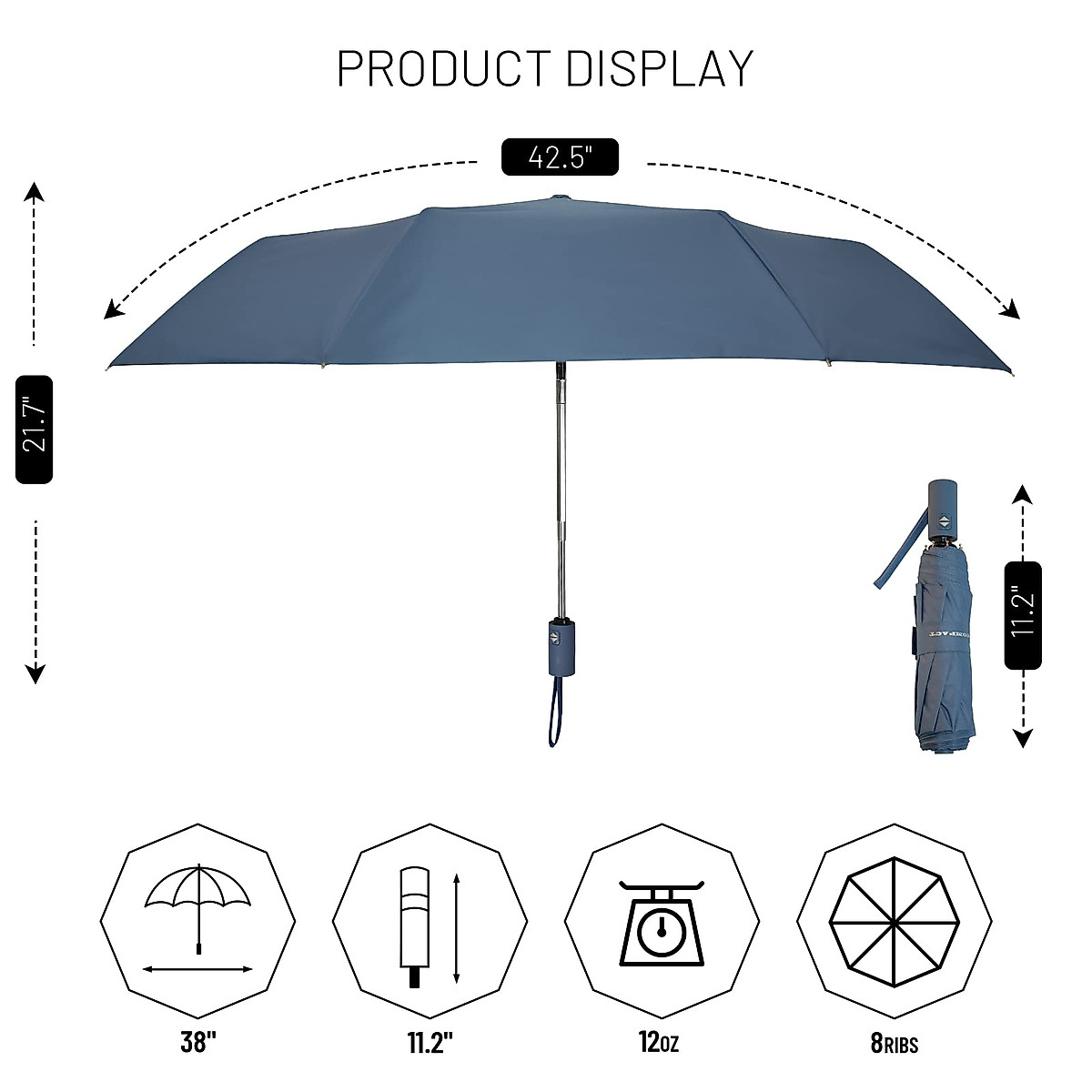 SY COMPACT Umbrella Automatic Travel Waterproof Light Folding Umbrellas Easy Carry for Women and Men (Blue)