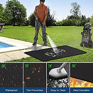 Joysup Under Grill Mat 44×25 Inch for Outdoor Grill, Fireproof Pad for Fire Pit, Flat Top, Smokers, Gas Grills and Fireplace ，Waterproof Fireproof BBQ Protective Mat for Decks、Patios and Wooden Floor