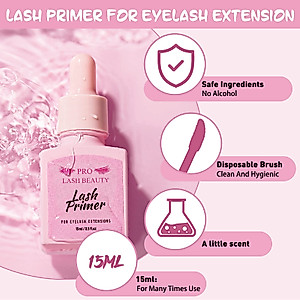 Lash Primer for Eyelash Extensions, 15ML Eyelash Primer, Lash Extension Primer Pre-Treatment Protein Clean Natural Lashes Increase Glue Bonding Retention Special Dropper (Clear, 15ml)