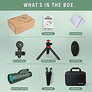 12x56 High Power Monocular Telescope with Smartphone Adapter Tripod Travel Bag, Larger Vision Monoculars for Adults Kids with BAK4 Prism & FMC Lens, Suitable for Bird Watching Hunting Hiking Camping
