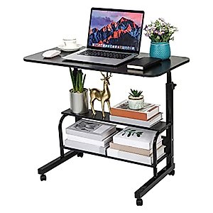 Small Desk for Laptop Space Portable Living Room Sofa Bedroom Bedside with Storage Home Office Adjustable Height Removable Furniture Size 32 * 16 Inches Black (A-1)