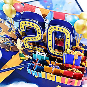GREETING ART 20th Birthday Pop Up Card, Happy 20th Birthday Card with Note and Envelope,Celebrating 20th Anniversary Greeting Card for Brother, Sister, Son, Daughter