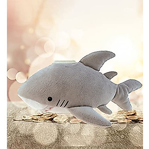 DolliBu Gray Shark Plush Huggie Bank - Super Soft Stuffed Animal Money Bank Savings Storage for Little Kids, Cute & Fluffy Fun Coin Bank Toy, Wildlife Plush Piggy Bank for Girls & Boys - 9 Inch