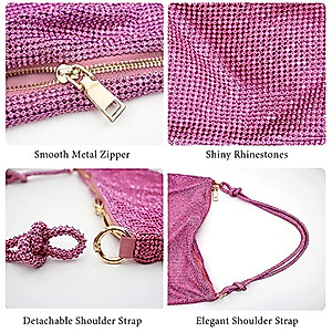 Rhinestone Purse Silver Hobo Purse Sparkly Black Evening Bag for Women Prom Party Wedding-Pink