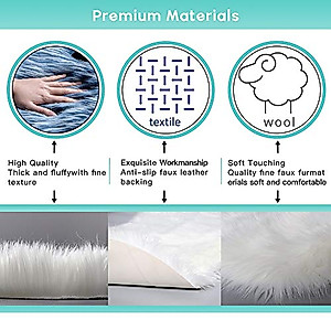 vlionzebra Faux Sheepskin Plush Area Rug, 2x6 feet Anti-Slip Fluffy Rug for Bedroom, Warm Faux Fur Couch Cover for Sofa and Bay Window(Grey)