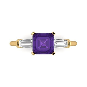 1.62ct Sq Emerald cut 3 stone Solitaire Natural Amethyst Engagement Promise Anniversary Bridal Ring 18K Yellow Gold 8.25