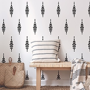 SHYJSHYJ A Room with Floral Vinyl Leaves Wall Decals, Peel and Stick Modern Boho Flower Stickers for Bedroom Livingroom Home Wall Art Decor-Black