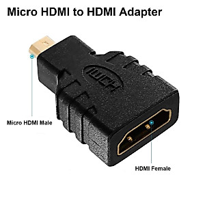 NEORTX Micro HDMI Adapter, Male to Female, HDMI Type-D to Type-A, 1080P Full HD Video, Gold Plated Connectors, Compatible with Laptops, Camcorders, Cameras, Tablets