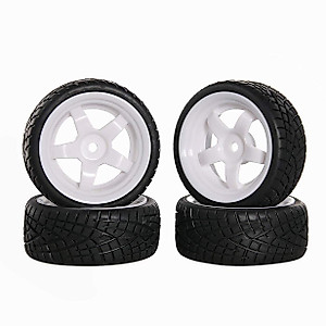 ShareGoo OD 2.55" 12mm Hex White 5-Spoke Plastic Wheel Rims & Rubber Tires Compatible with HSP HPI RC 1/10 On Road Racing Car