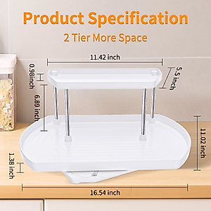 Lazy Susan for Refrigerator, 16.54'' Rectangular 2 Tier Lazy Susan Turntable Fridge Organizers and Storage Cabinet,Pantry, Kitchen, Dining Table,Countertop, Spice Rack