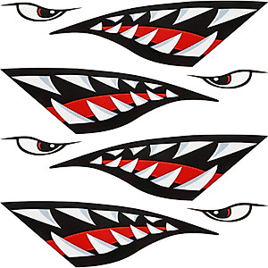4 Pieces Shark Teeth Mouth Reflective Kayak Stickers Decals Boat Fishing Canoe Graphic Stickers Waterproof Decals for Car Canoe Kayak Fishing Boat Surfboard Ocean Truck Decals Accessories