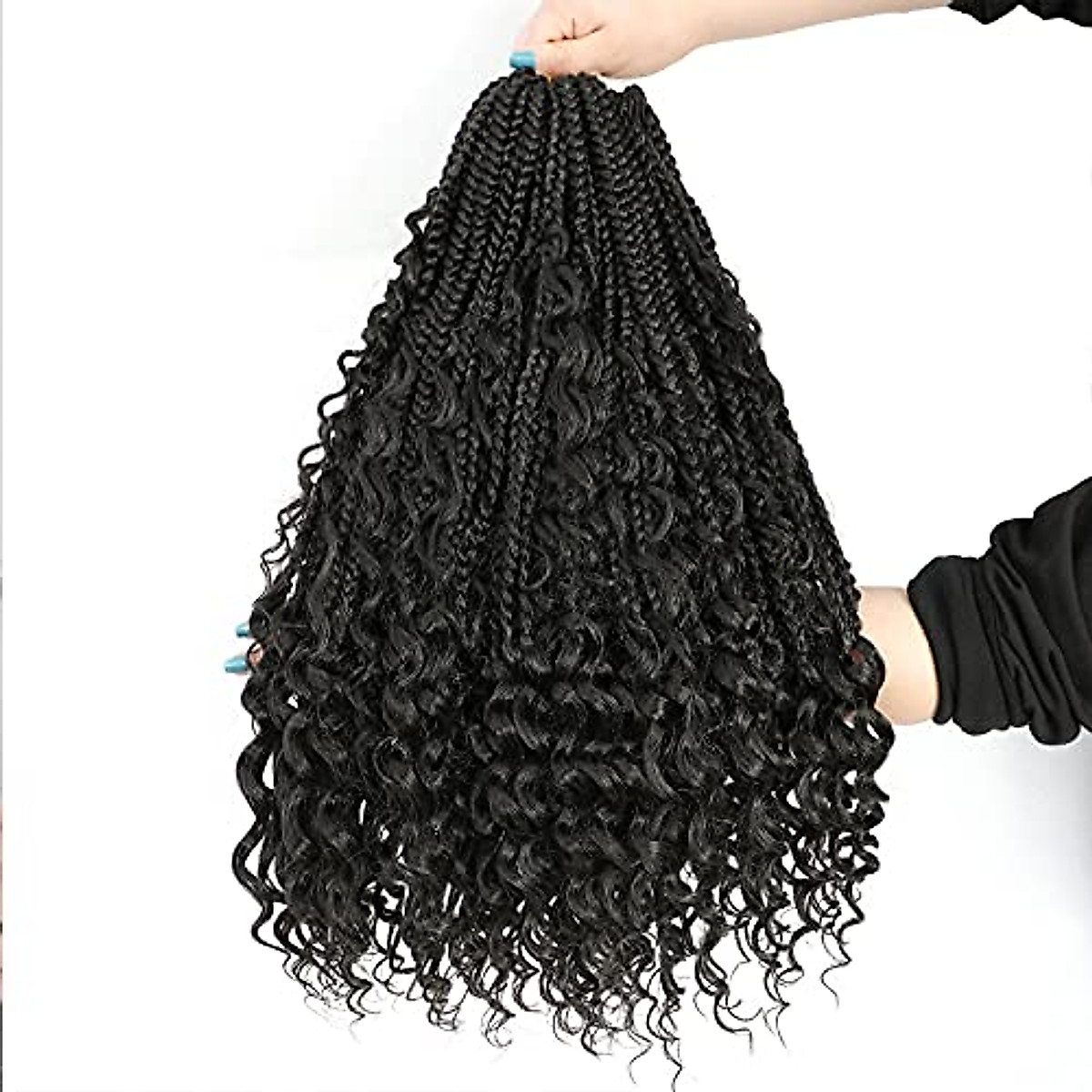Ayana Crochet Box Braids Curly Ends 120 Strands 22Inch Goddess Box Braids Crochet Hair Bohomian Crochet Braids Box Braids 3X Boho Box Braids Synthetic Crochet Braids Hair Extensions (6pack, 1B)