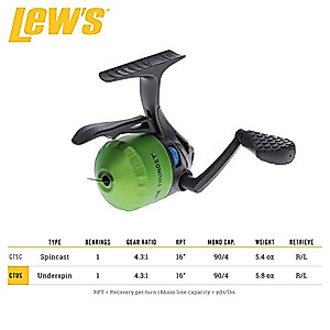 Lew's Crappie Thunder Underspin Fishing Reel, 4.3:1 Gear Ratio, Right or Left-Hand Retrieve, Crappie Thunder Green