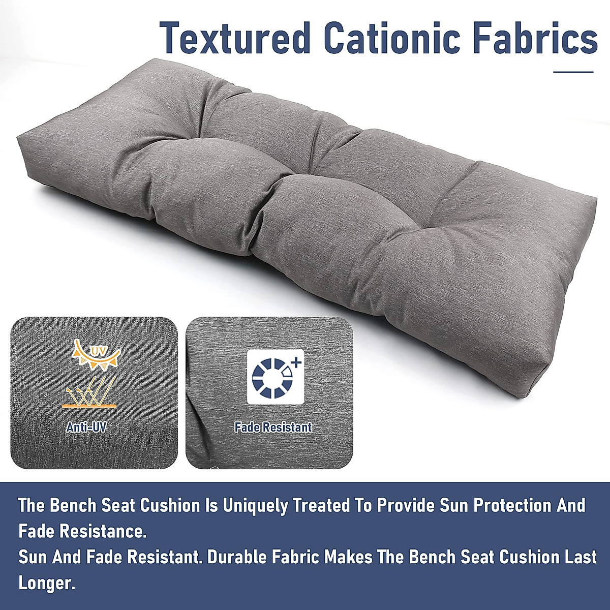 ROFIELTY Bench Cushion 36 inch, Non Slip Thickened Piano Bench Cushion, Durable Outdoor/Indoor Bench Seat Pads (36x14x4 inch, [ Outdoor ] Star Sea Gray)