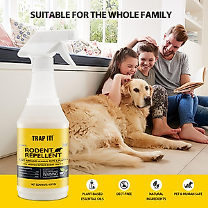 TRAP IT! Peppermint Oil Spray for Rodents, 16OZ Natural Mice Repellent Indoor to Repel Mice & Rats Pet Family Safe, Powerful Mouse Repellent for Car Engines RV Campers Trucks Boats Pest Control