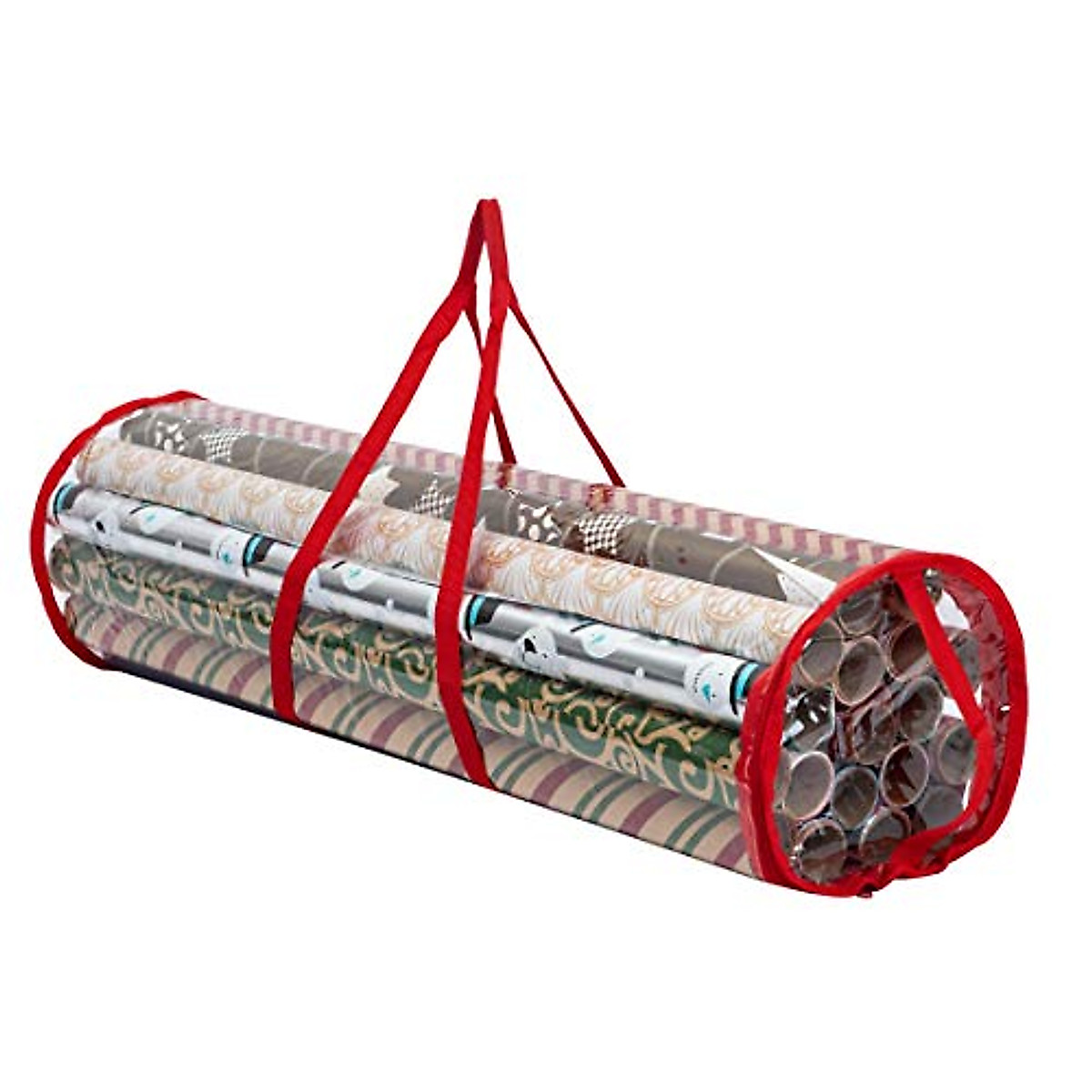 Joiedomi 2 Pack Clear Gift Wrap Organizers Set, Christmas Wrapping Paper Storage Bag Wrapping Paper Holder Made from Water Proof PVC and Fabric Fits Up to 20 Standard Rolls (Red)