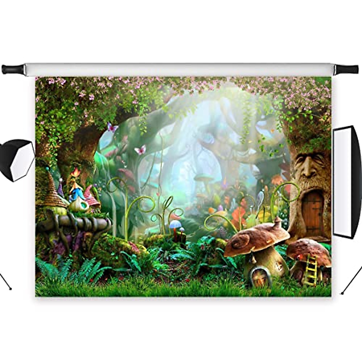 7x5ft Enchanted Forest Photo Backdrop, Fairy Tale Wonderland Backdrop, Alice and Wonderland Backdrop ​for Girl Princess Birthday Party Newborn Baby Shower Banner Decoration Photo Booth Prop
