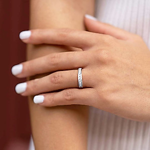 Monkton 3.5mm Women Half Eternity Bands Cubic Zirconia Promise Ring Stainless Steel Wedding Band Size 3-12.5, Silver, Size 7