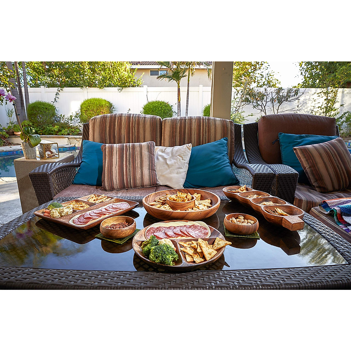 WeTheFounders SDS Handcrafted Acacia Wood Platter and Tray Perfect for Snacks Hummus Dip and Salsa Appetizer Server with 4 Sections, 11" x 1"H