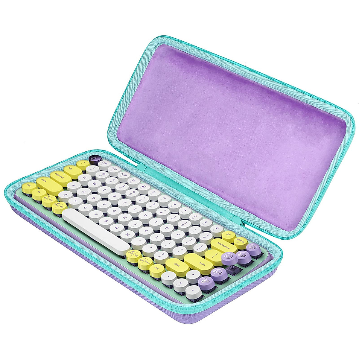 co2CREA Hard Case Replacement for Logitech POP Keys Mechanical Wireless Keyboard, Purple Case + Daydream Mint Zipper