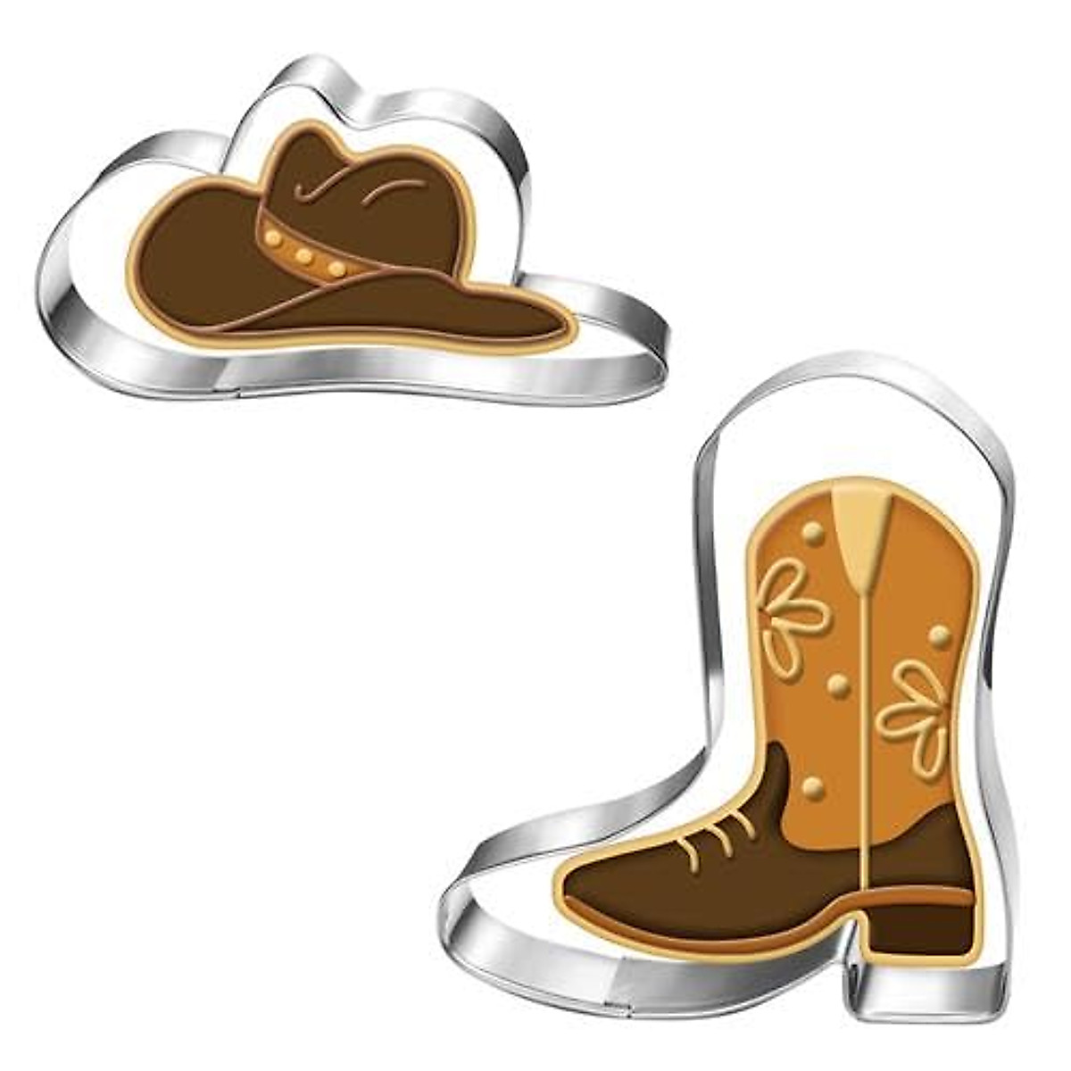 LUBTOSMN Cowboy Cowgirl Cookie Cutter Set-2 Piece-Cowboy Cowgirl Boot and Hat-Diswasher Safe-Cookie Cutters Shapes for Baby Shower Birthday Baking