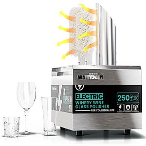 WantJoin Wine Glass Polisher Machine - 2 Brushes 250 Cups/Hour Commercial Electric Automatic Dryer with 304 Stainless Steel, 100% Cotton, 1150W High Power, 140°F Air Drying for Bar Restaurant Kitchen