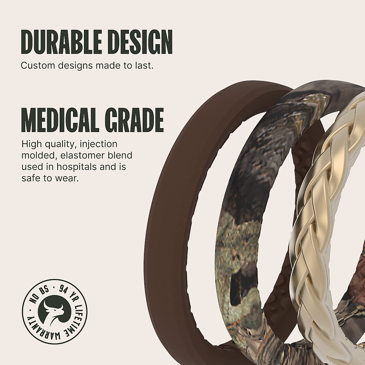 Groove Life Mossy Oak Stackable Breakup Country Silicone Ring - Breathable Rubber Wedding Rings for Women, Lifetime Coverage, Unique Design, Comfort Fit Ring - Size 6