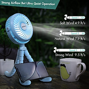 AMACOOL Battery Operated Stroller Fan Flexible Tripod Clip On Fan with 3 Speeds and Rotatable Handheld Personal Fan for Car Seat Crib Bike Treadmill (Blue)