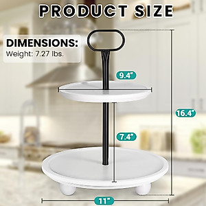 Farmhouse Tiered Tray Decor 2 Tier Tray with Handle, Wood Serving Tray for Kitchen Coffee Bar Table, Dessert Table Display Tray Cupcake Stand Perfect for Wedding Party Home Decor Display