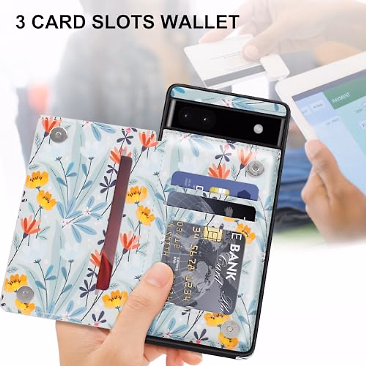 Bizzib for Google Pixel 6A Case Leather Wallet with Card Holder, Flip Cover Kickstand Magnetic Closure Shockproof Heavy Duty Protective Case for Google Pixel 6A,Yellow Floral