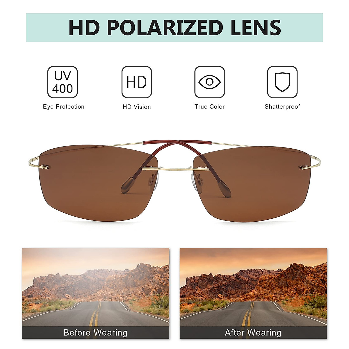 Eyekepper Rimless Titanium Frame Polarized Sunglasses G15 Lens