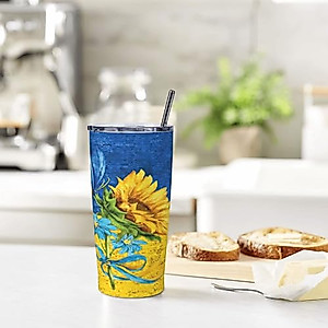 VKKOEWL sunflower Flag of Ukraine Ukrainian flag Stainless Steel Insulated Tumbler 20 Oz Travel Water Bottle Coffee Mug Drink Cup With Lid Straw