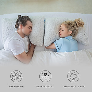 Pharmedoc Adjustable Shredded Memory Foam Curved Pillow - Side Sleeper Pillow - Deep Center - Neck Pillow for Pain Relief - Queen Bed Pillow 1 Pack