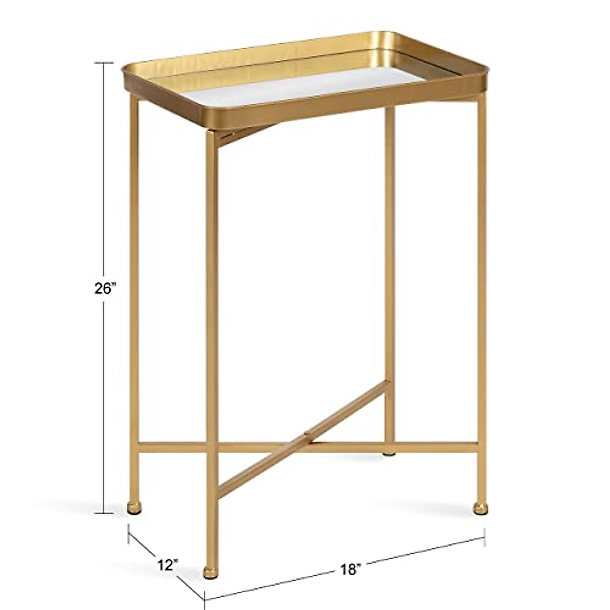 Kate and Laurel Celia Modern Mirrored Tray Side Table, 18 x 12 x 26, Gold, Foldable Rectangular End Table for Storage and Display