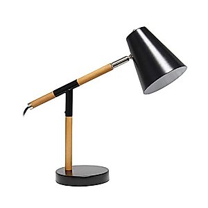 Simple Designs LD1059-BLK Matte and Wooden Pivot Desk Lamp, Black