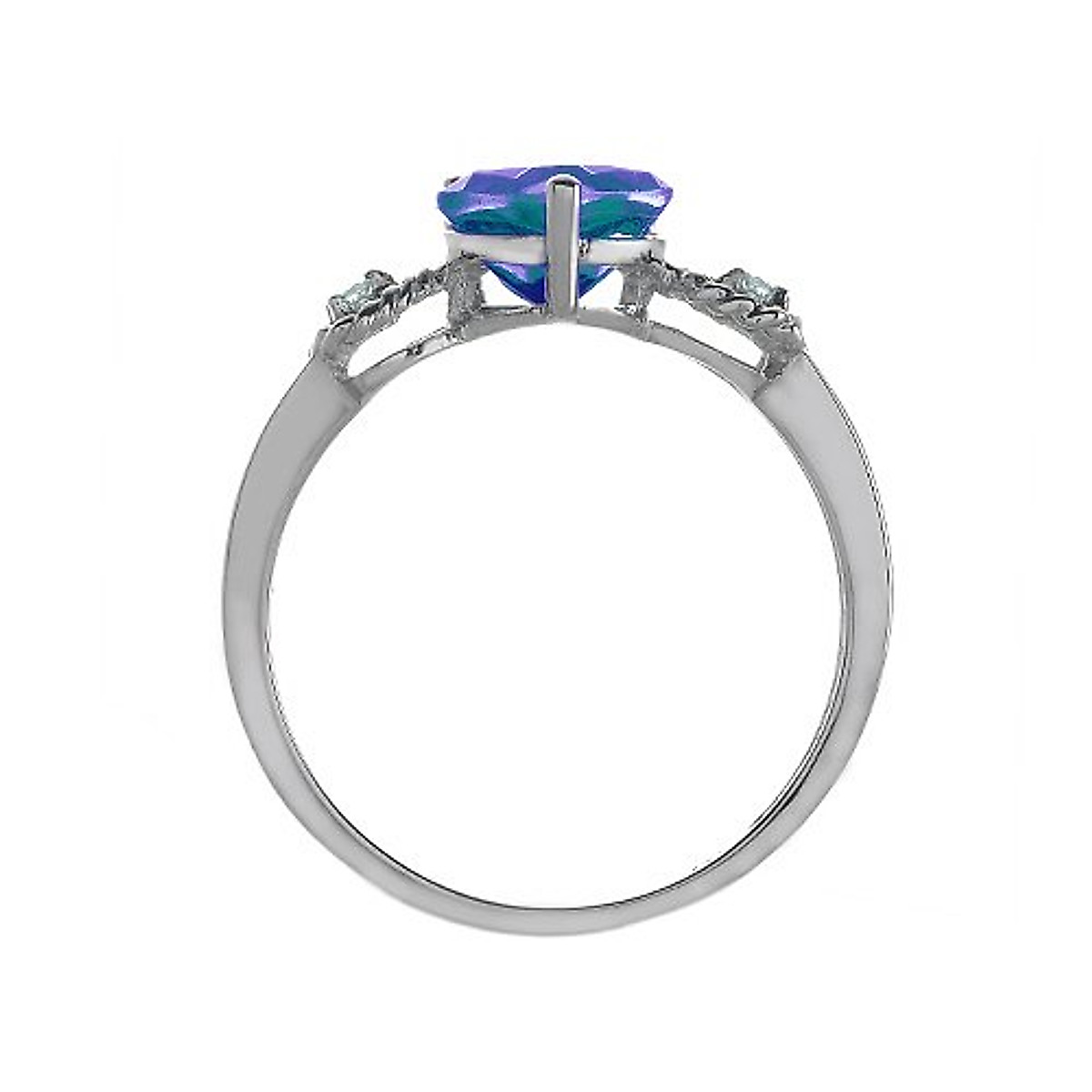 Tommaso Design Genuine Mystic Topaz Heart Shape Engagement Promise Ring 10 kt White Gold Size 6