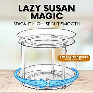 Clear Lazy Susan Organizer, Rotating Kitchen Pantry Organization and Storage, Medicine Cabinet Organizer, Lazy Susan Turntable Organizer for Cabinets, Bathroom, Refrigerator, Dresser, Spice Organizer