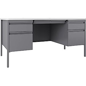 Lorell 66942 Desk, Double-Pedestal, 60-Inch x30-Inch x29-1/2-Inch , White/Platinum