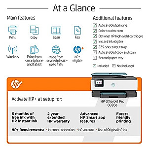 HP OfficeJet Pro 8028e All-in-One Wireless Color Inkjet Printer, Print Copy Scan Fax for Home Office Use, 20 ppm, Auto Duplex, 2.7" Color TS, Wi-Fi, Lanbertent Printer Cable