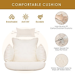 FINCATI Outdoor Indoor Egg Chair, 440lb PE Rattan Wicker Oversized Lounger Egg Basket Chair with Cushion, Patio Stationary Egg Chair for Bedroom Backyard Living Room Beige